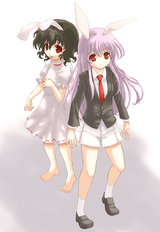 Safebooru - 2girls animal ears barefoot female full body gradient ...